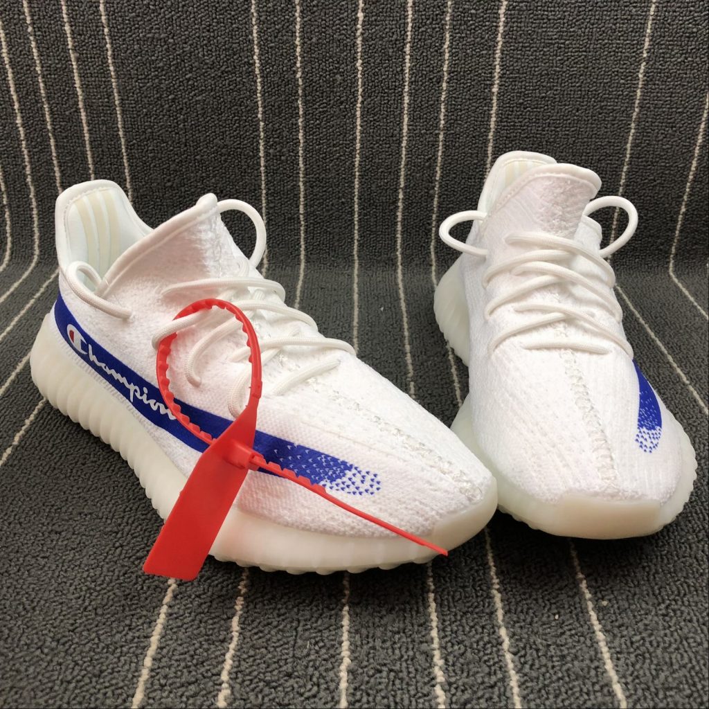 Champion x adidas Yeezy Boost 350 V2 Custom White Blue – The Sole Line